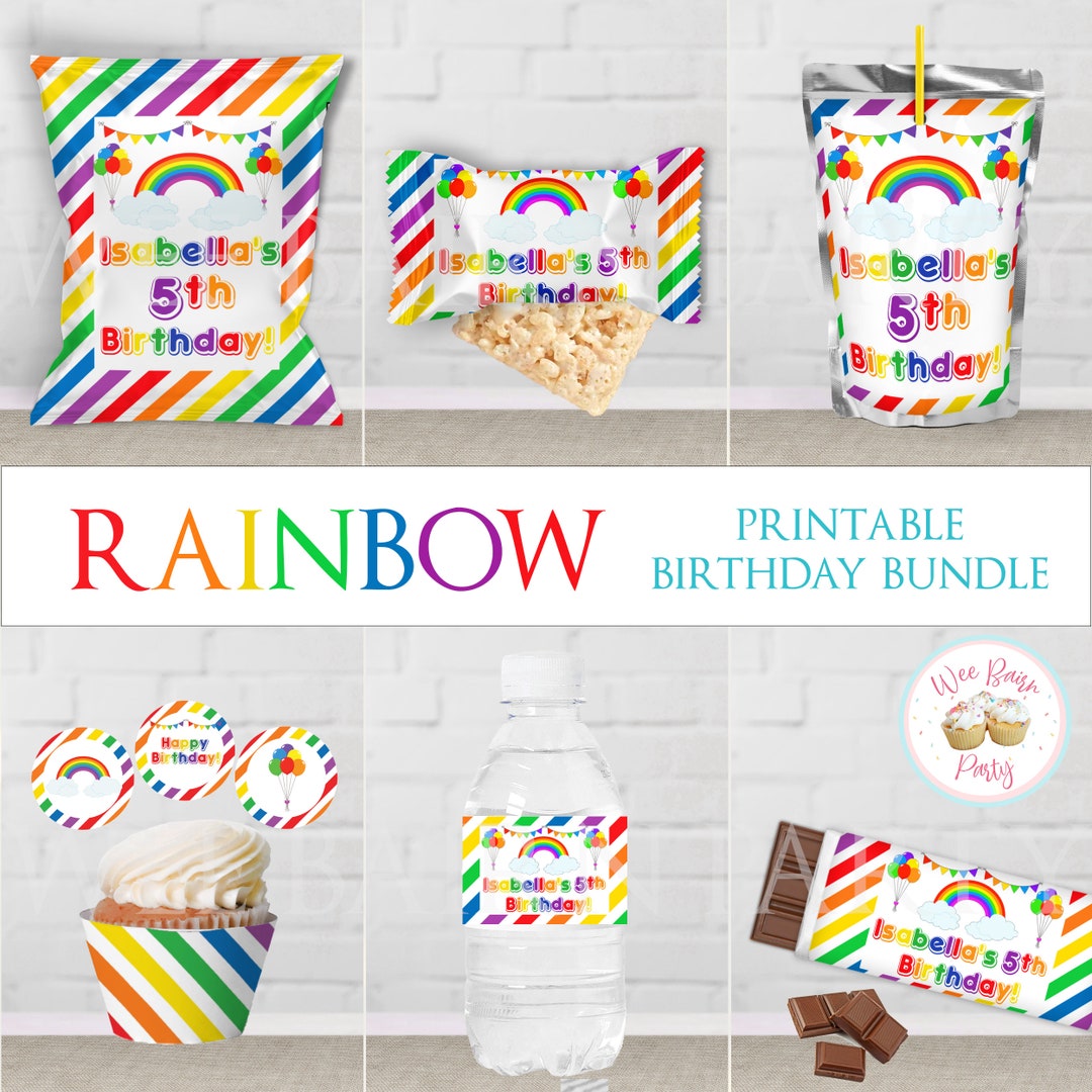 Printable Rainbow Decorations for Birthday Party Bundle, Personalized ...