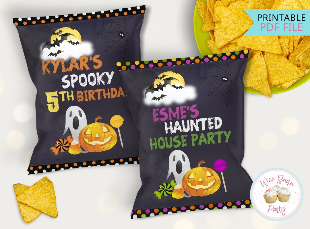 Halloween Party Chip Bag Labels, Kids Halloween Party Favors Custom ...