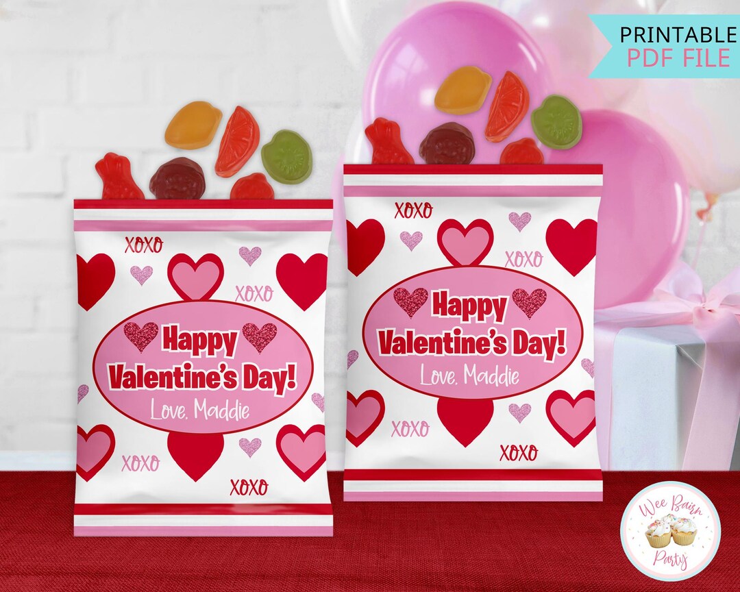 Classroom Valentines Fruit Snack Labels, Printable Gummy Candy Bag ...