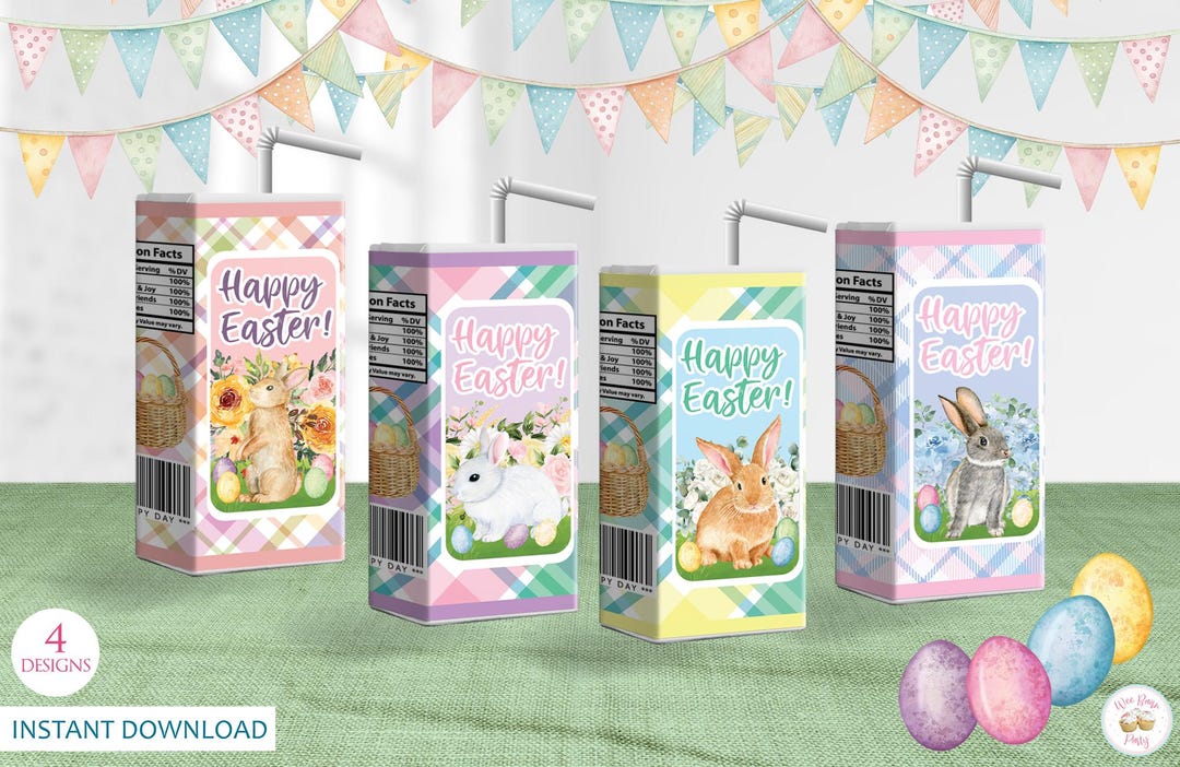 Easter Printable Juice Box Labels, Hoppy Easter Party Supplies Favors ...
