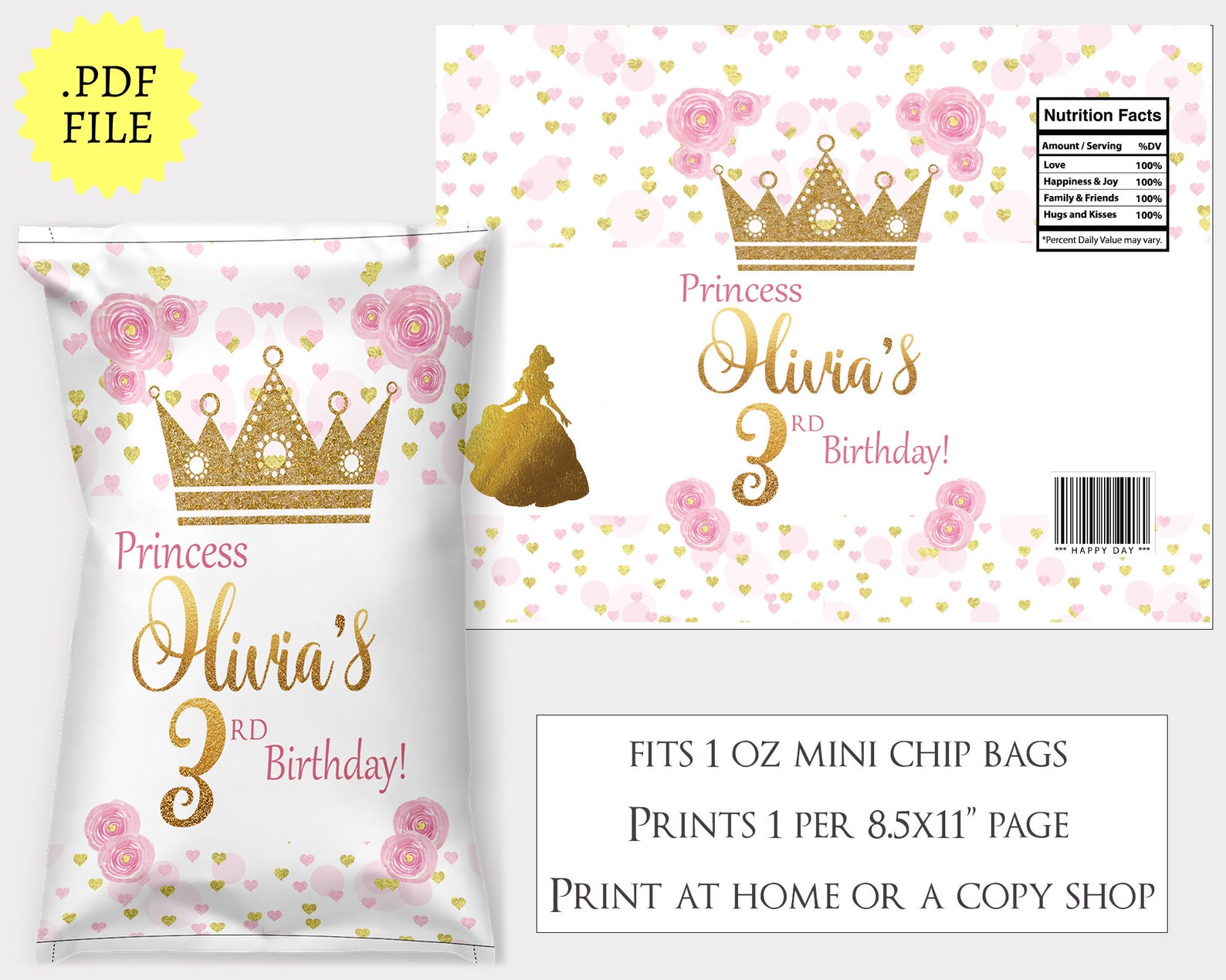 Happy Birthday Princess Custom Chip Bags Princess Birthday | Etsy