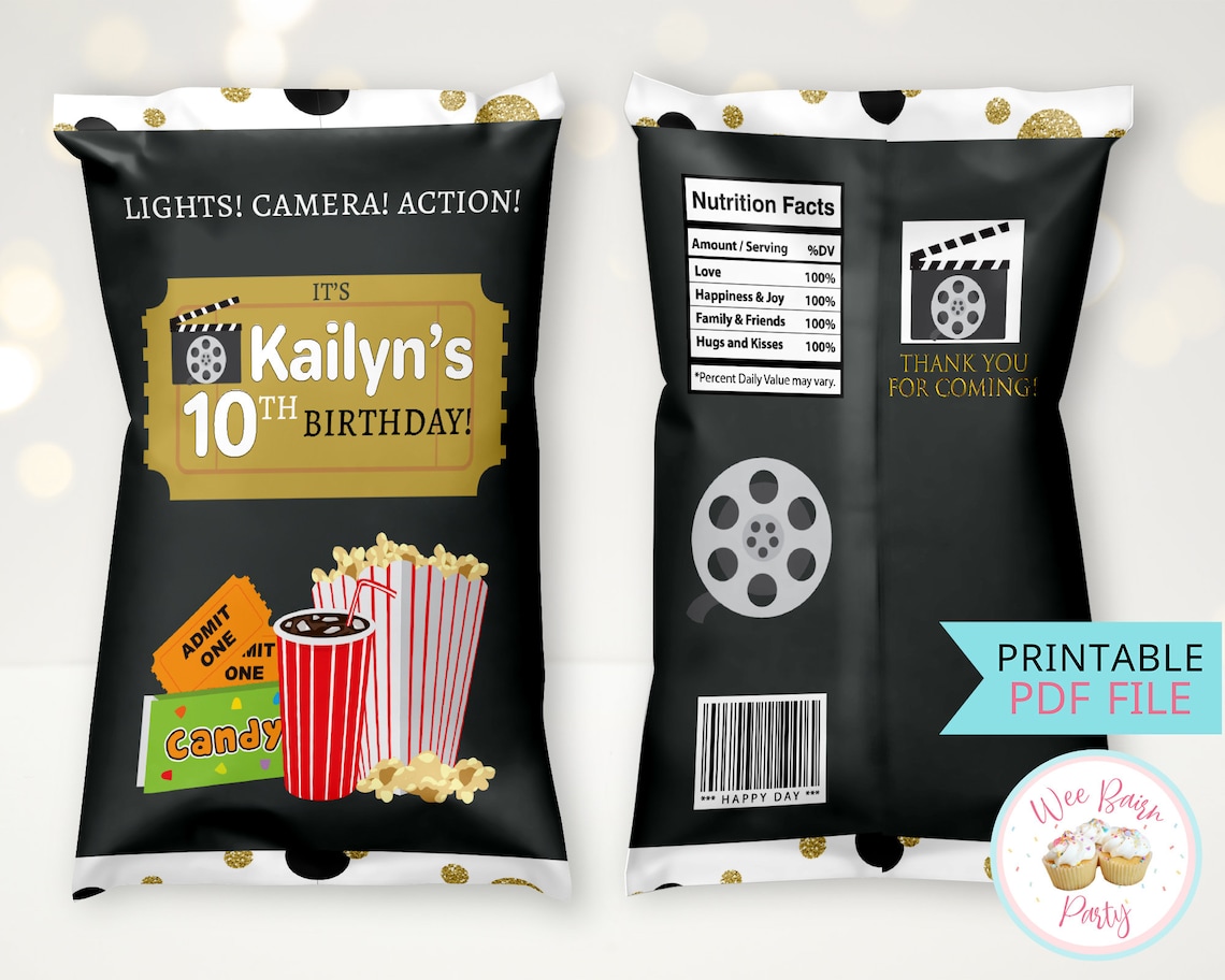 Movie Birthday Party Custom Chip Bags Movie Theme Party - Etsy