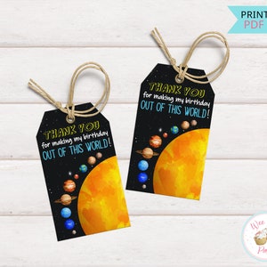 Space Theme Birthday Thank You Gift Bag Tags, Out of This World Space ...