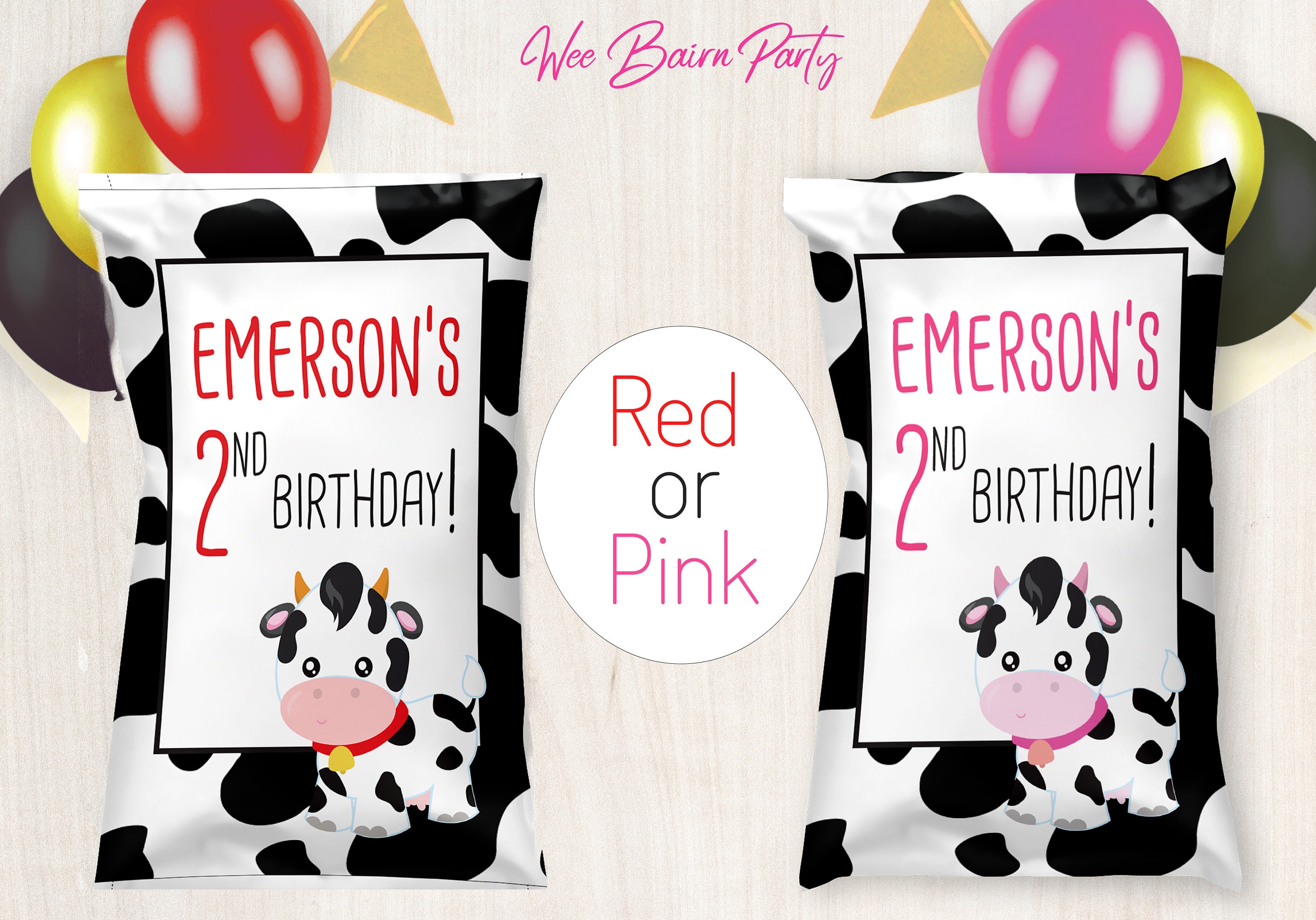 Cow Birthday Custom Chip Bags Labels Farm Animal Barnyard | Etsy Canada
