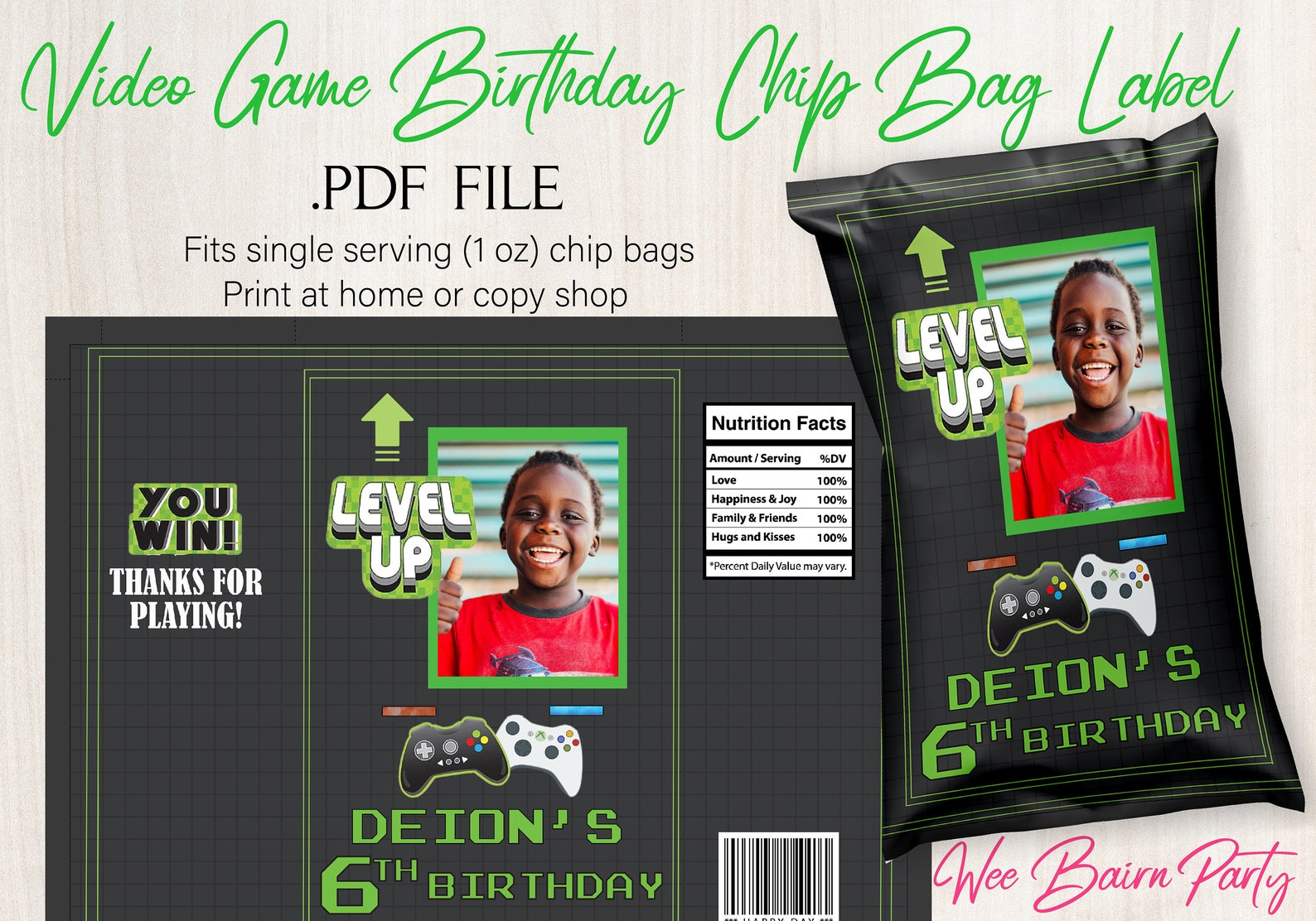 Video Games Birthday Custom Chip Bags Level Up Gamer Birthday | Etsy
