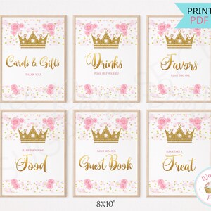 Pink Princess Birthday Signs, Princess Party Drinks Guest Book Party ...
