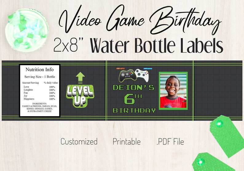 Video Game Birthday Water Bottle Labels Level up Gamer | Etsy