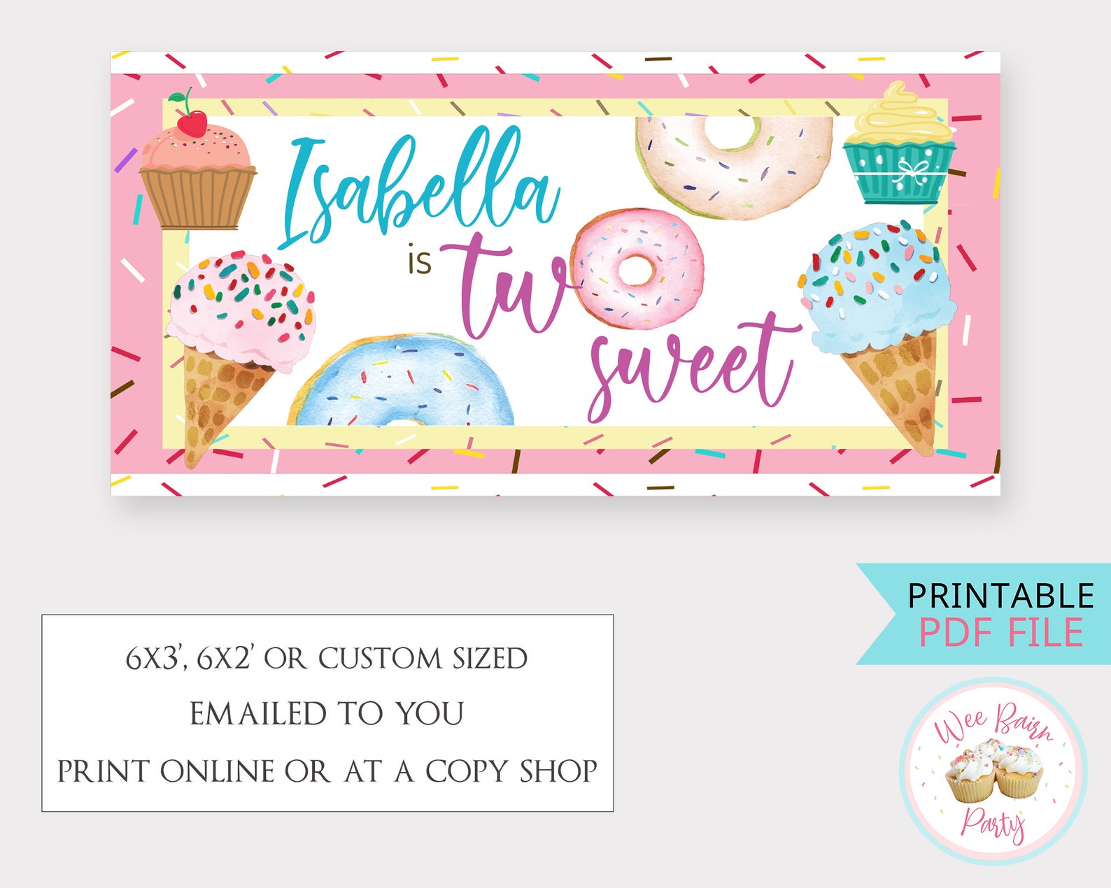 Two Sweet Birthday Party Backdrop 2 Year Old Birthday Banner - Etsy