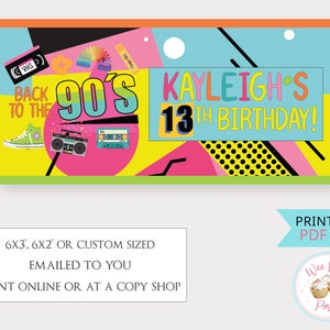 90s Birthday Party Personalized Banner, Back to the 90s Theme Party ...