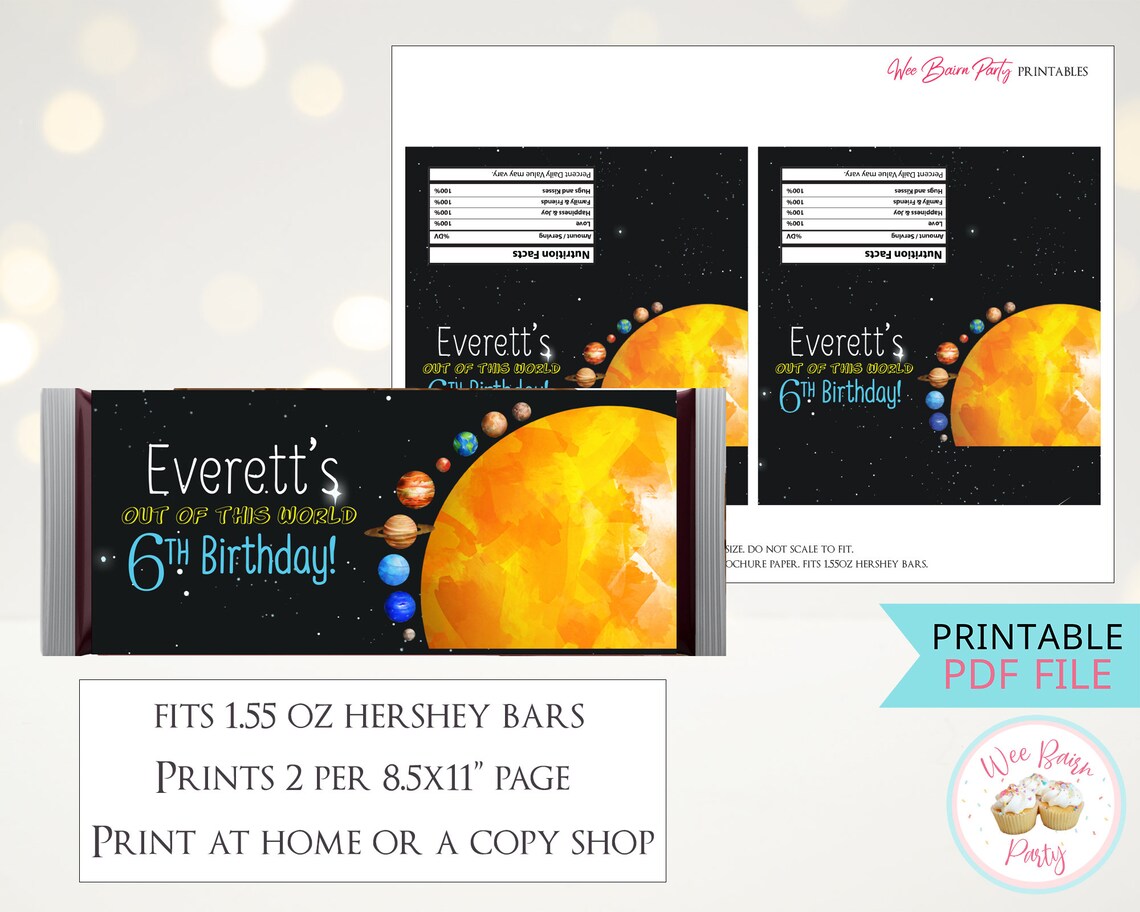 Space Birthday Party Candy Bar Wrappers Solar System Planets - Etsy