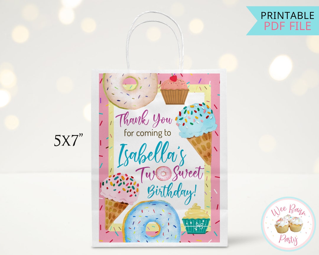 Two Sweet Birthday Custom Gift Tags, 2 Year Old Birthday Party Favor ...