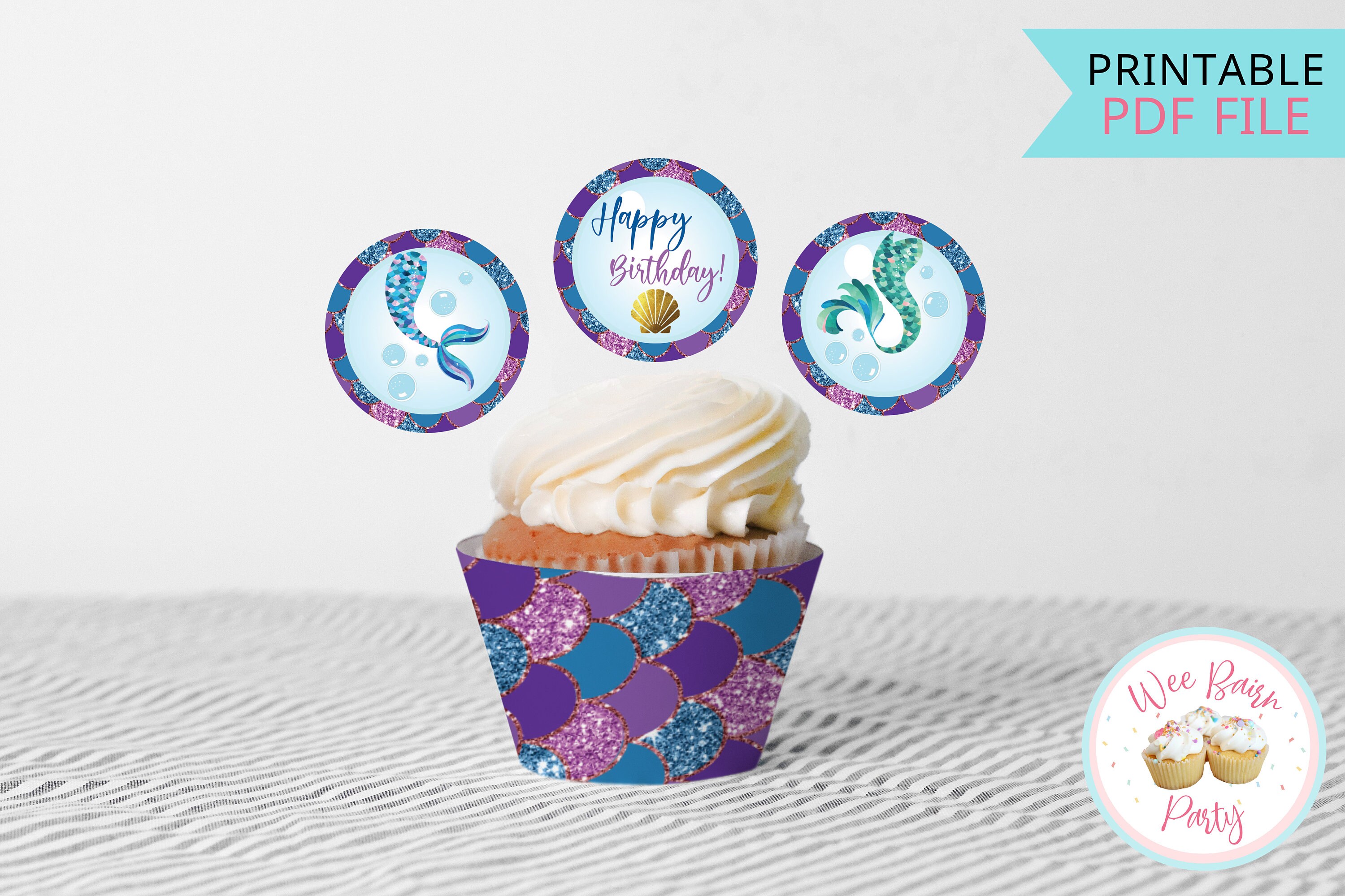 Mermaid Tail Birthday Cupcake Wrappers & Cupcake Toppers - Etsy