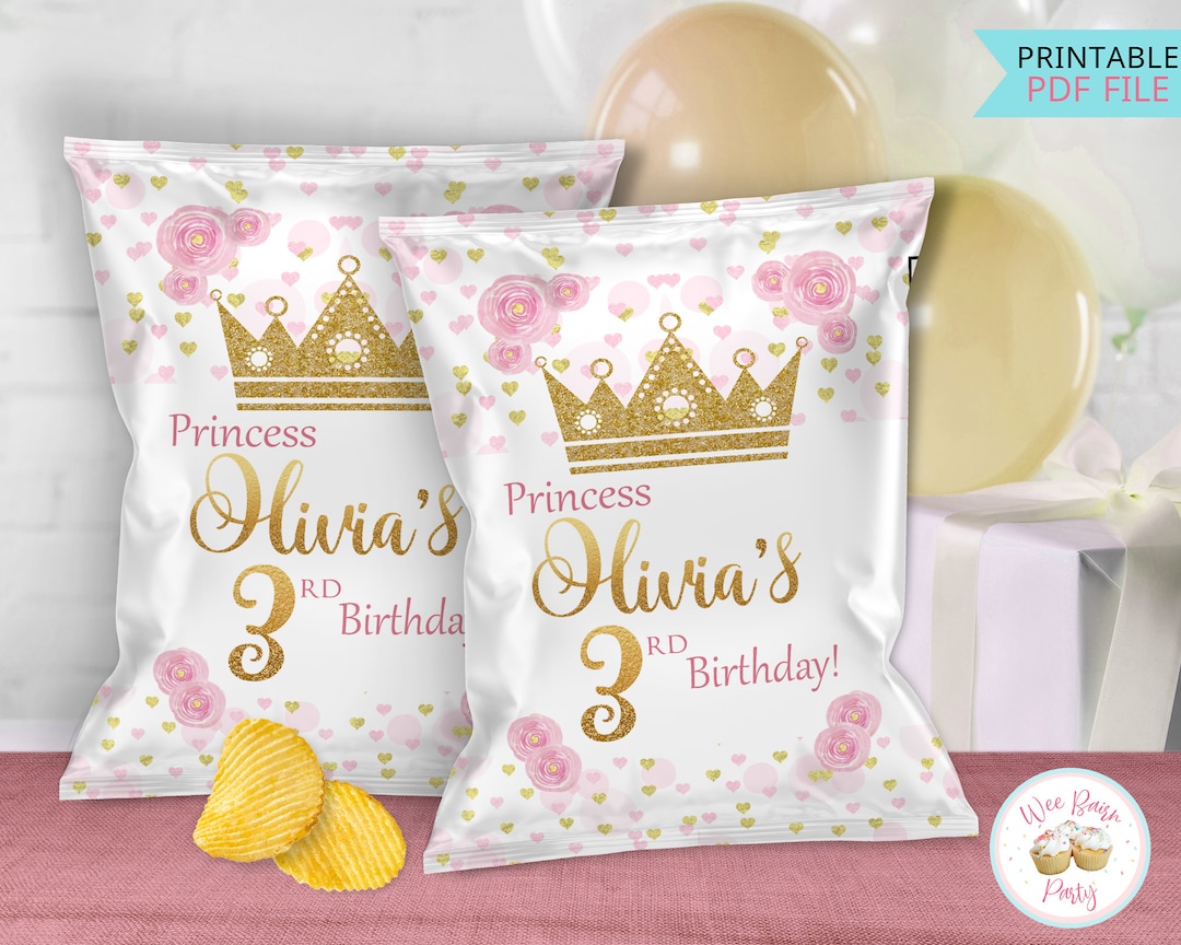 Happy Birthday Princess Custom Chip Bags, Princess Birthday Party Chip ...