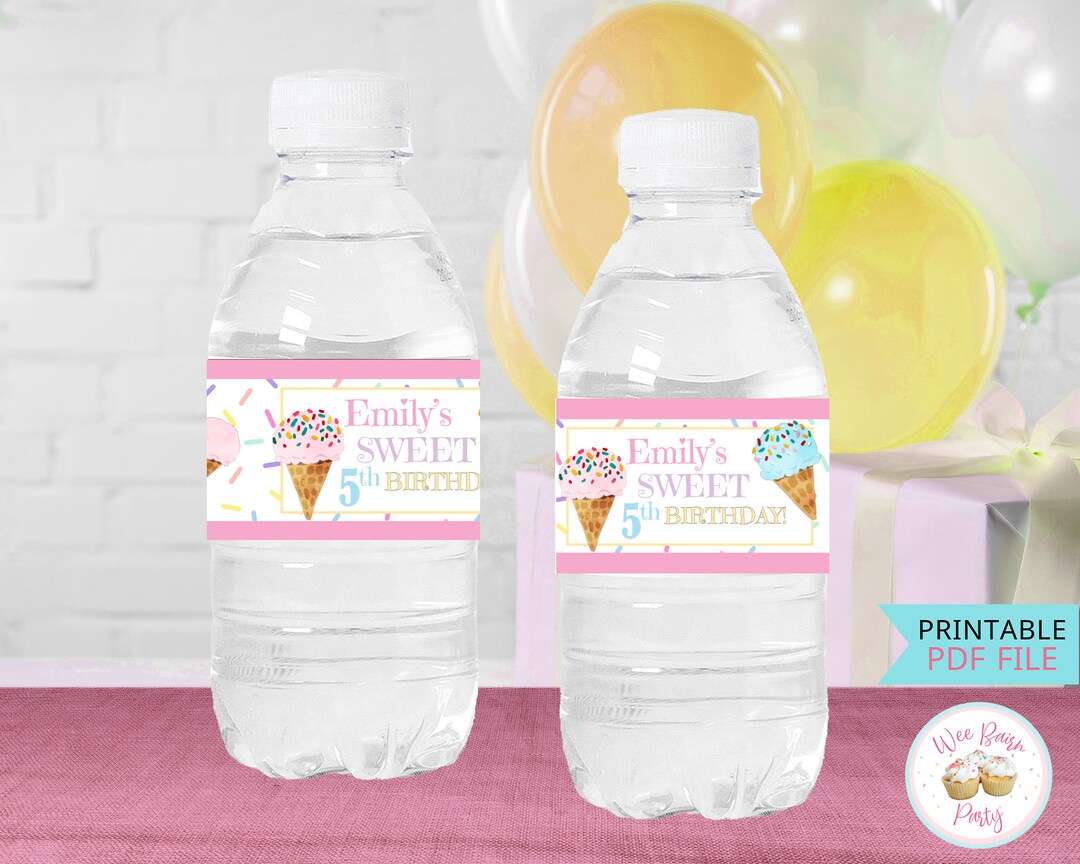 Ice Cream Themed Water Bottle Labels, Ice Cream Party Water Bottle ...