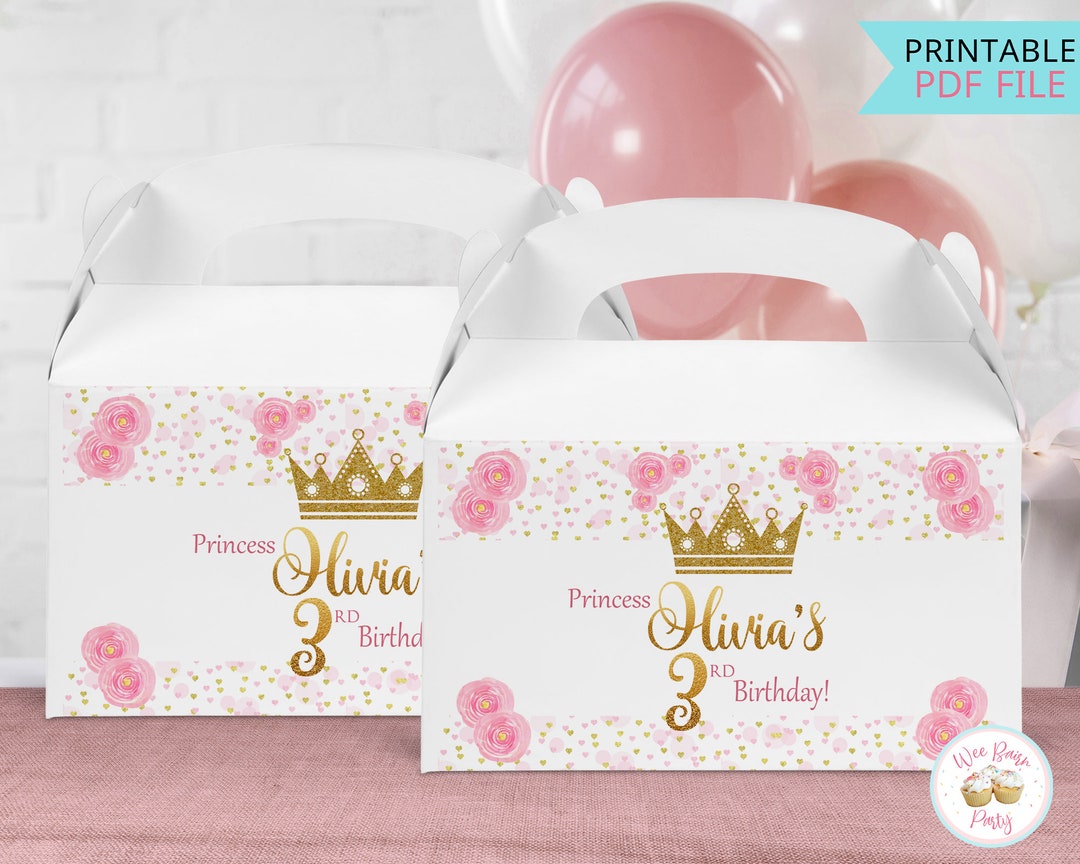 Princess Birthday Gable Box Label, Princess Party Favor Box Birthday ...