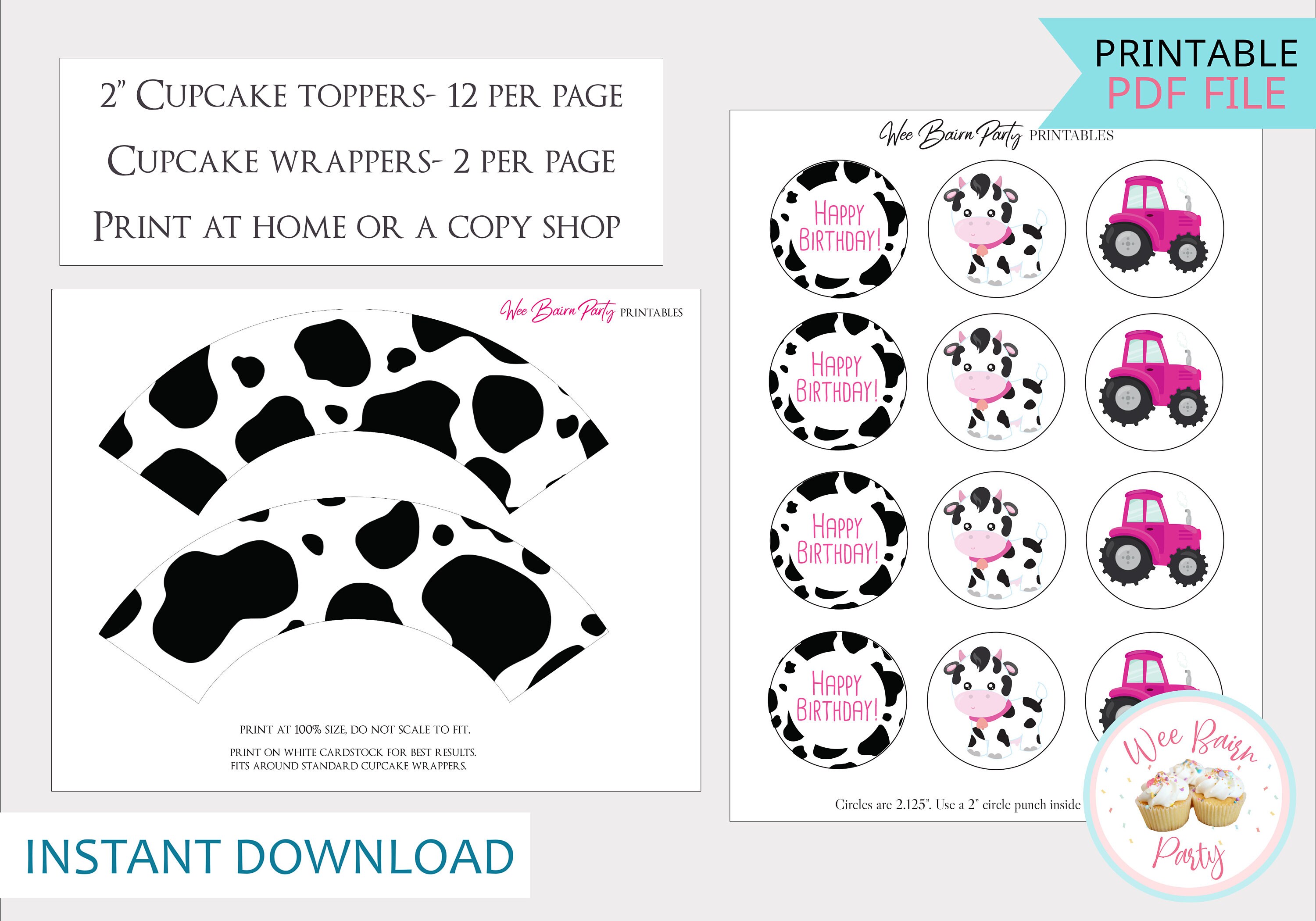 Cow Birthday Cupcake Toppers Printable Farm Animal Party Cup - Etsy