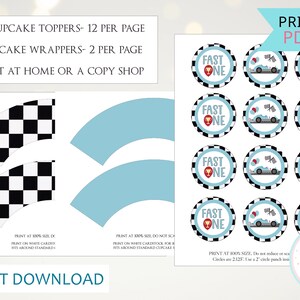 Fast One Birthday Cupcake Toppers & Cupcake Wrappers, Race Car Birthday ...
