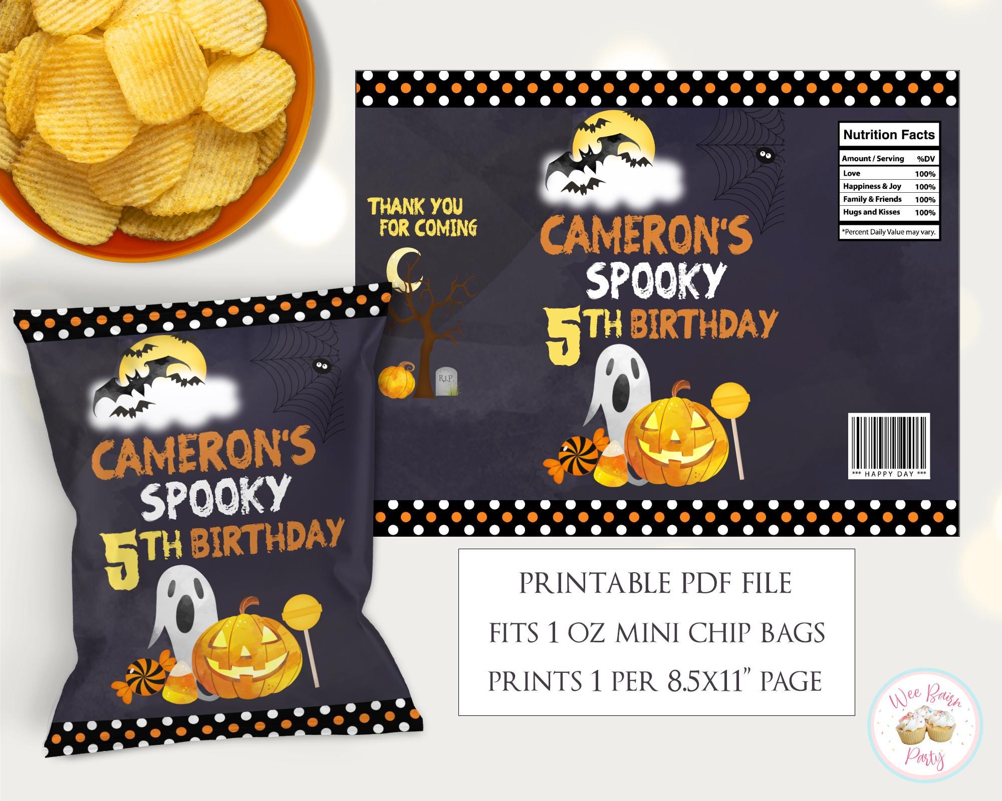 Halloween Party Chip Bag Labels, Kids Halloween Party Favors Custom ...