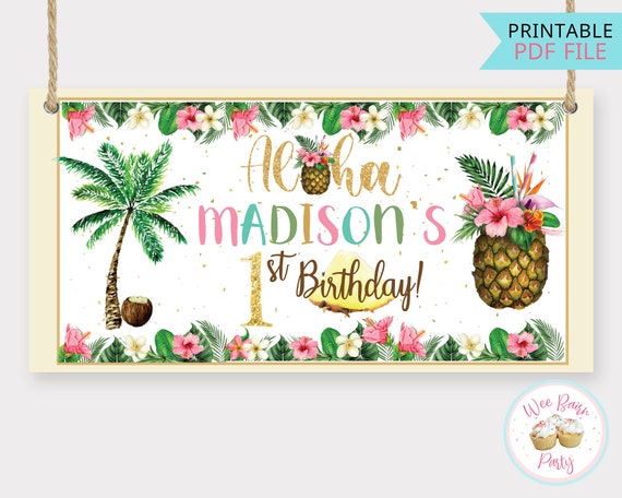 Hawaiian Luau Birthday Banner Tropical Party Backdrop Welcome - Etsy