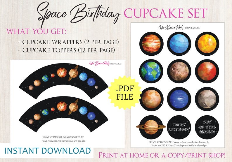 Planets Outer Space Birthday Cupcake Toppers & Cupcake | Etsy