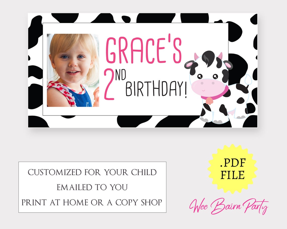 Cow Print Birthday Banner Custom Name Sign Printable Farm | Etsy