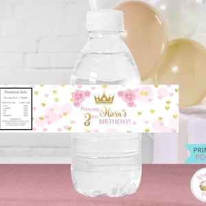 Princess Crown Water Bottle Labels, Princess Party Printable Birthday ...