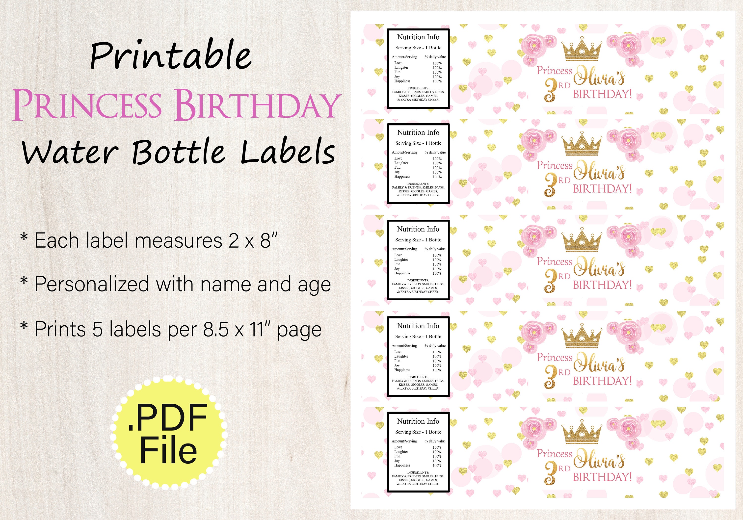 Princess Crown Water Bottle Labels Princess Party Printable | Etsy