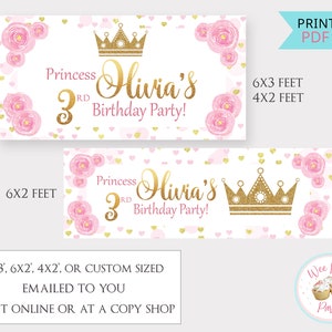 Pink Princess Birthday Banner Custom Name Sign, Printable Princess ...