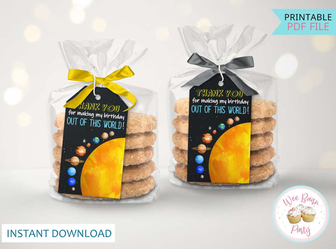 Space Theme Birthday Thank You Gift Bag Tags, Out of This World Space ...