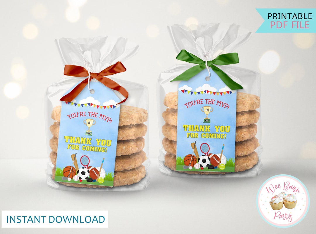 Sports Birthday Favor Tags, Sports Team Mini Thank You Gift Hang Tags ...