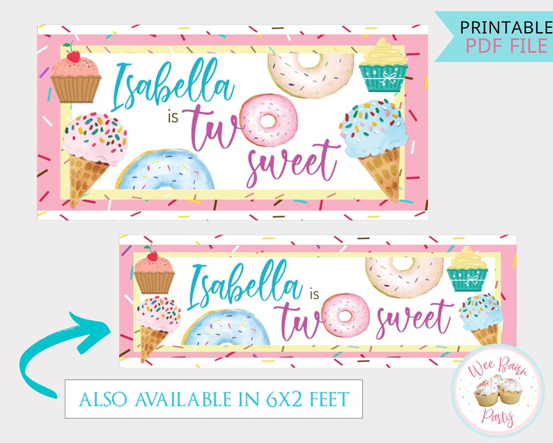 Two Sweet Birthday Party Backdrop 2 Year Old Birthday Banner - Etsy