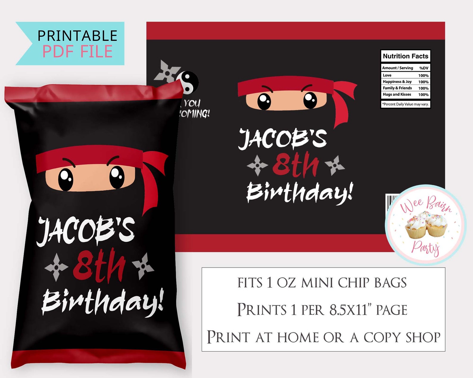 Ninja Party Custom Chip Bags Ninja Birthday Party Chip Bag - Etsy