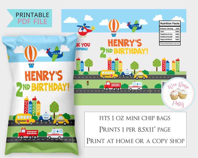 Transportation Birthday Custom Chip Bags Truck Car Theme - Etsy