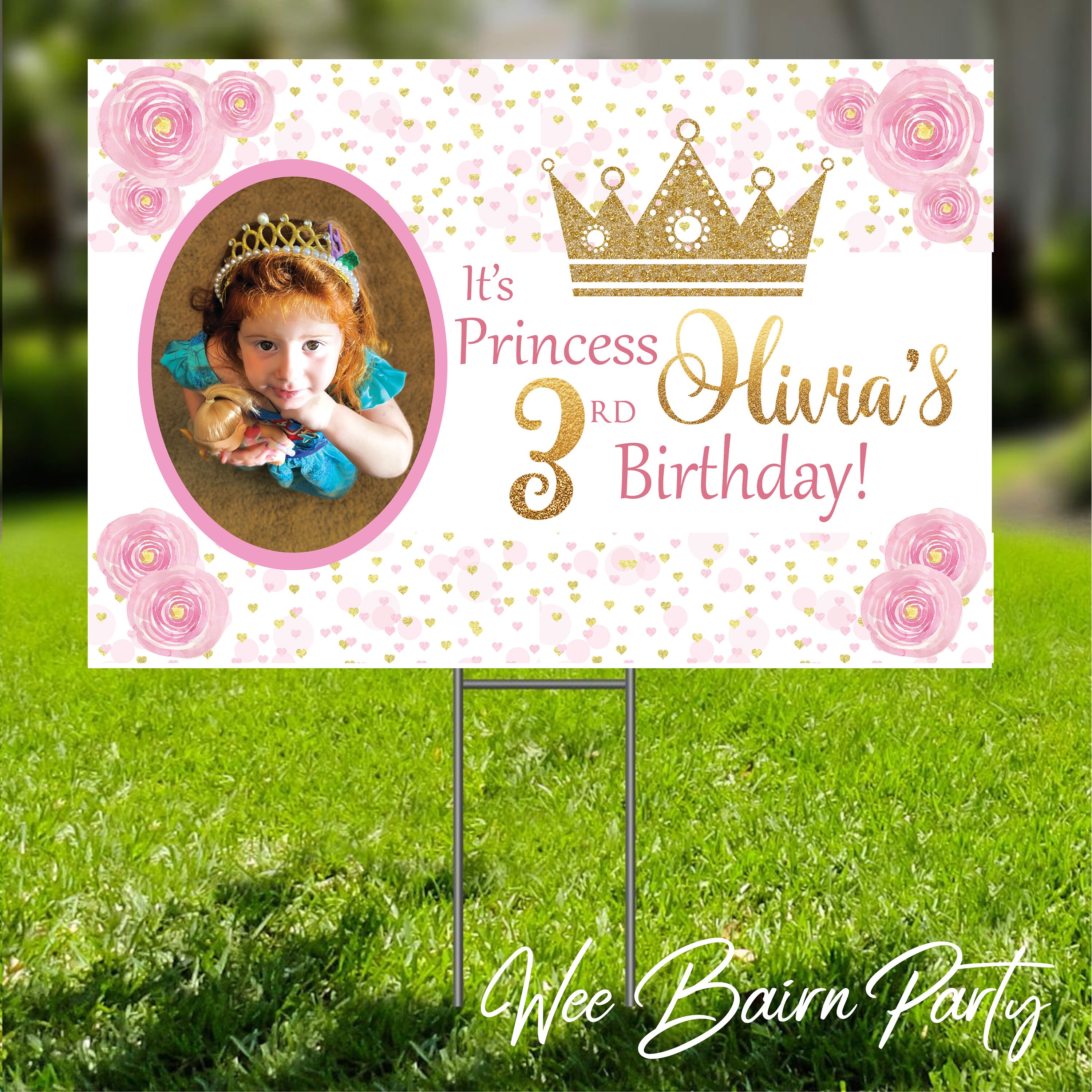 Pink and Gold Princess Birthday Yard Sign Birthday Girl | Etsy