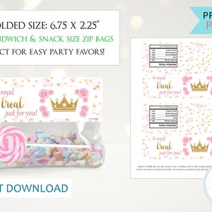 Princess Party Favor Treat Bag Topper, Pink Princess Food Favor Bag ...