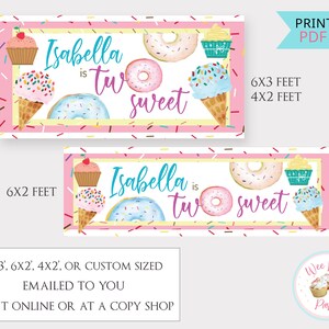 Two Sweet Birthday Party Backdrop, 2 Year Old Birthday Banner Printable ...