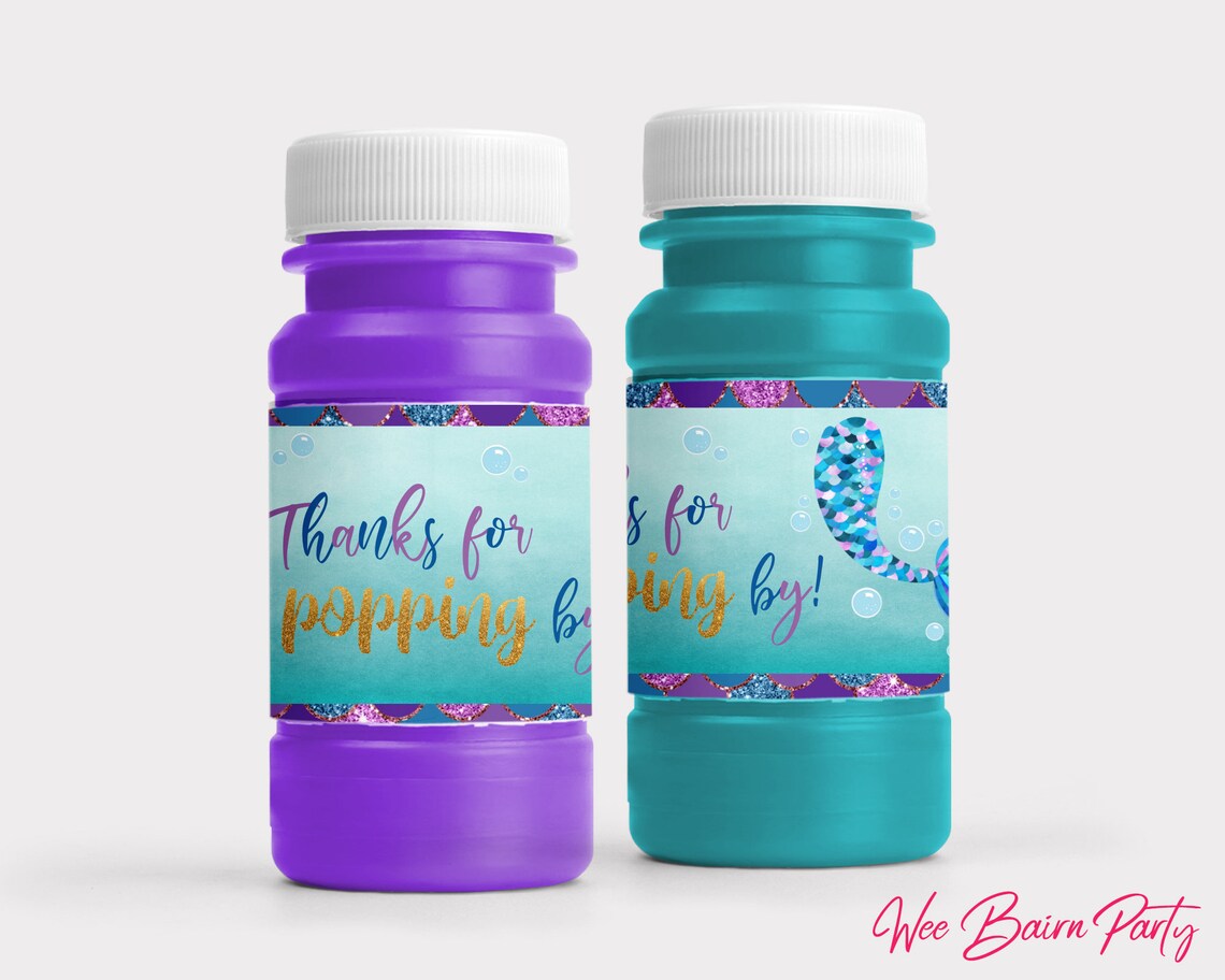 Mermaid Tail Party Bubble Labels Printable Mermaid Birthday - Etsy