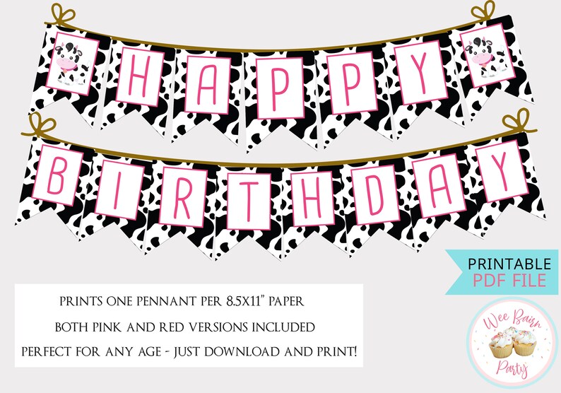 Cow Print Happy Birthday Banner Printable Cow Birthday Decor - Etsy