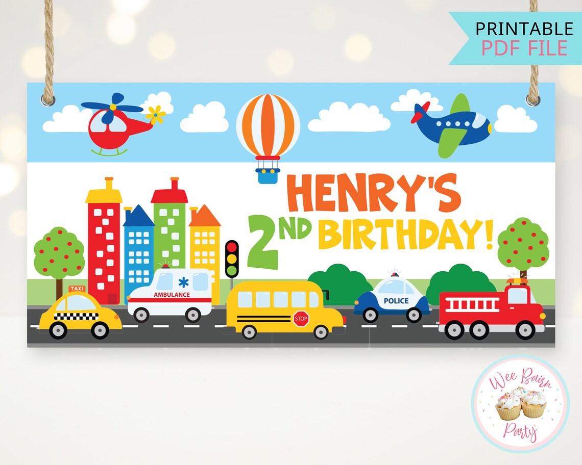 Transportation Birthday Banner Truck Car Theme Birthday Name - Etsy