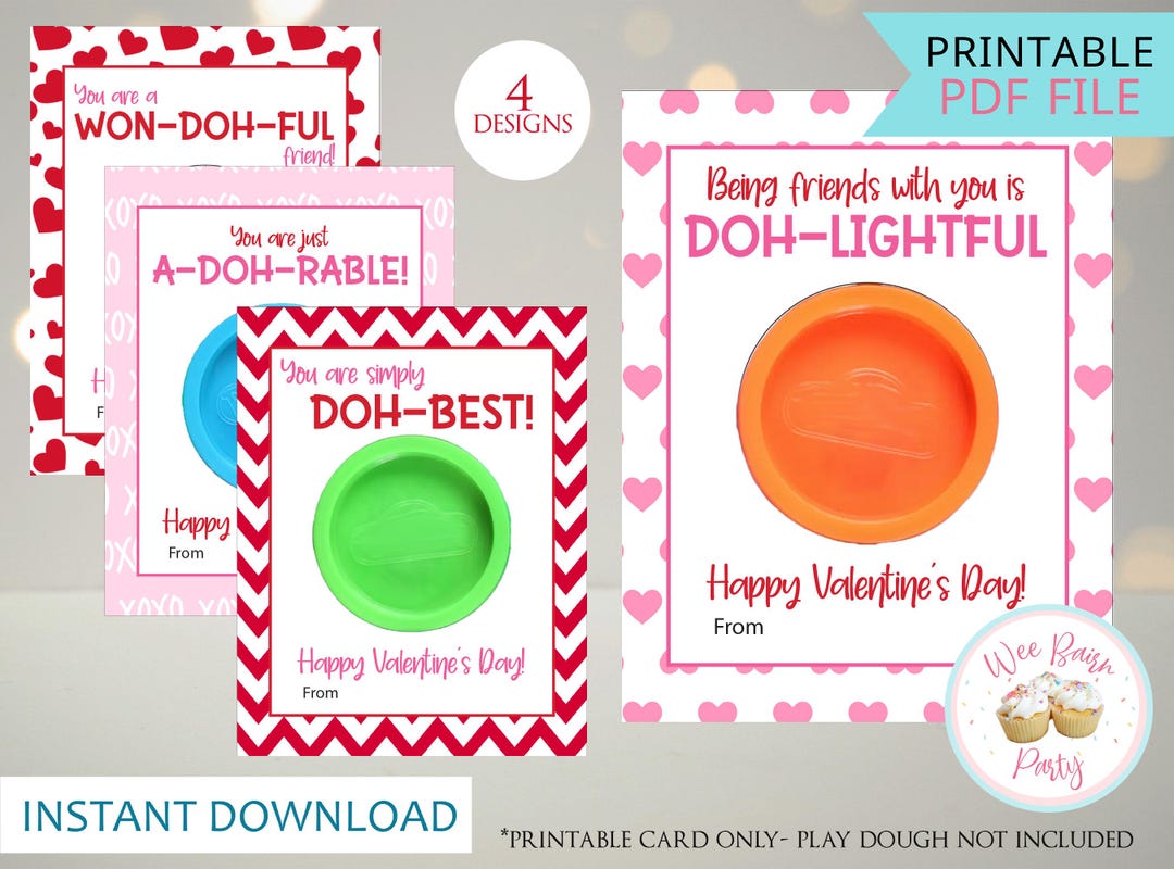 Printable Playdough Valentine Favors, Kids Classroom Valentine Card ...