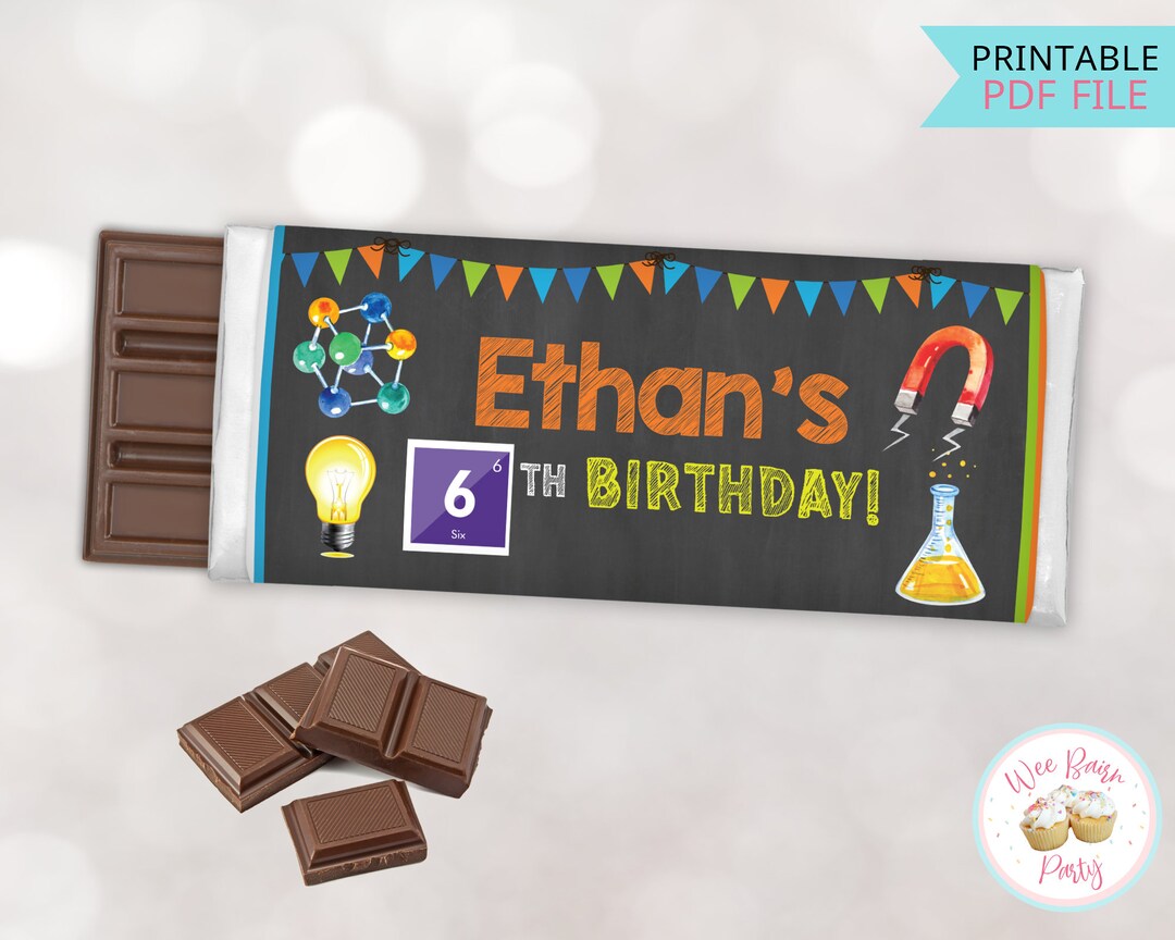 Science Party Candy Bar Wrappers, Chocolate Bar Chemistry Birthday ...