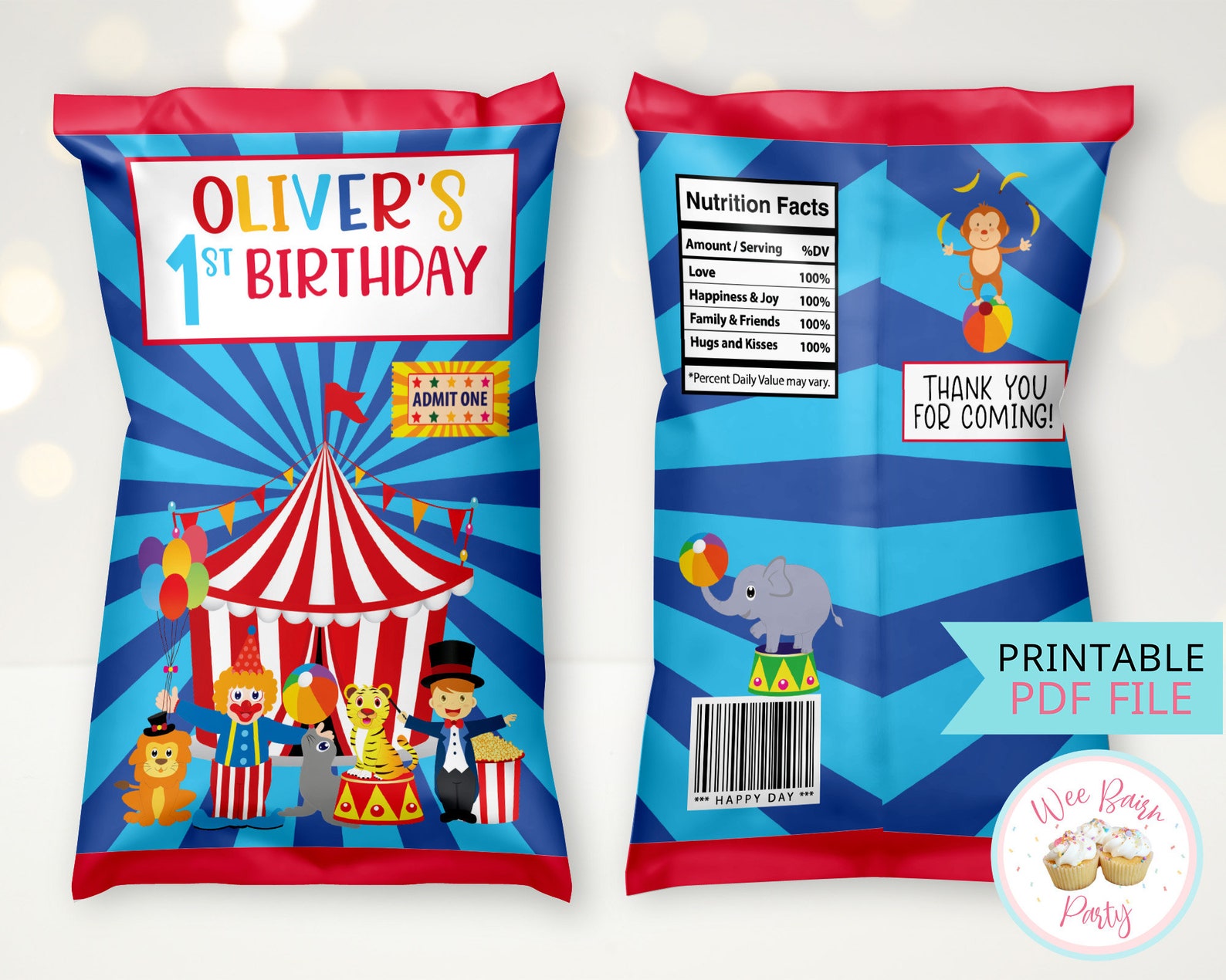 Circus Birthday Custom Chip Bags Circus 1st Birthday Party - Etsy