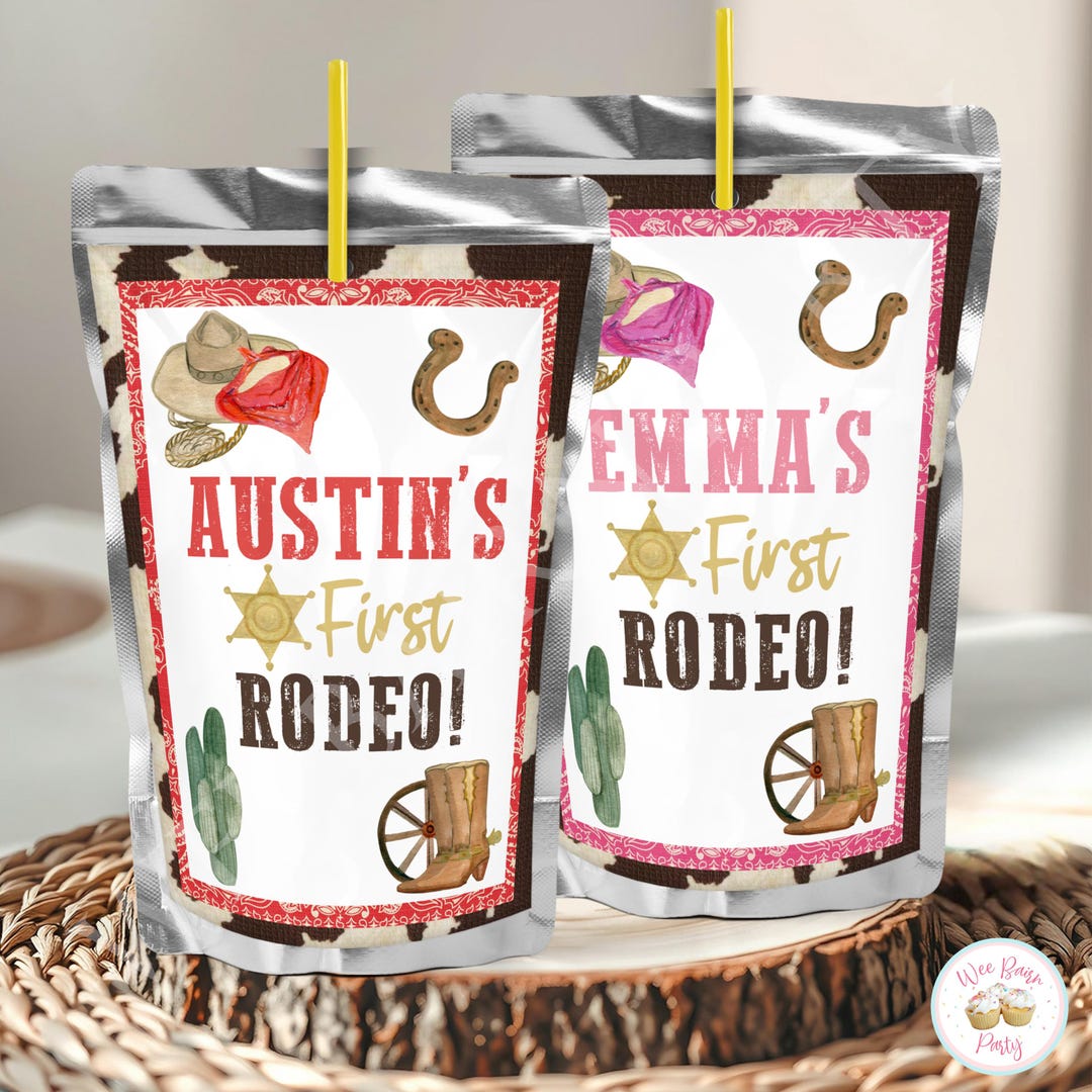 First Rodeo Birthday Juice Pouch Labels: Cowboy Western Party (PDF File ...