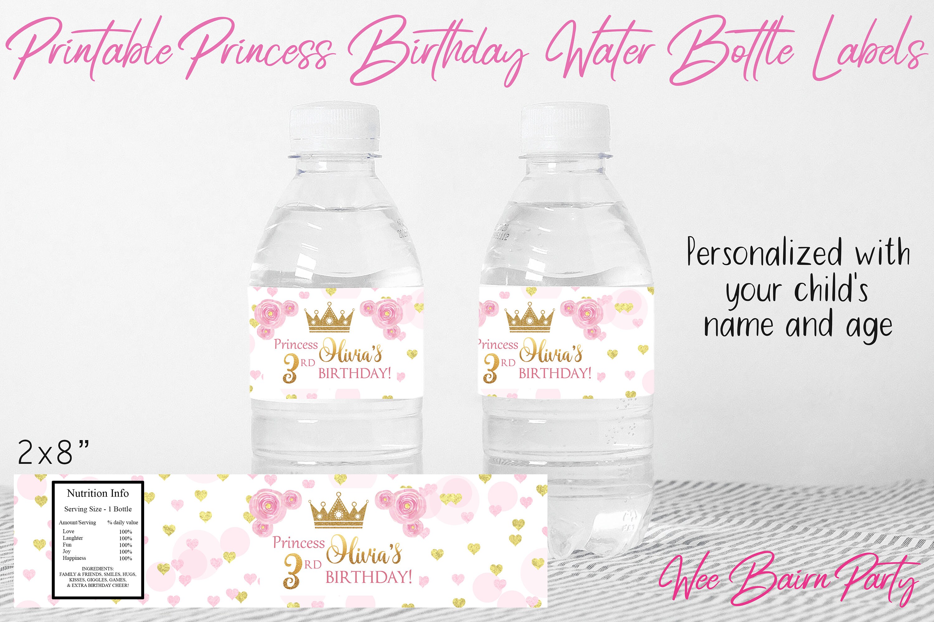 Princess Crown Water Bottle Labels Princess Party Printable | Etsy
