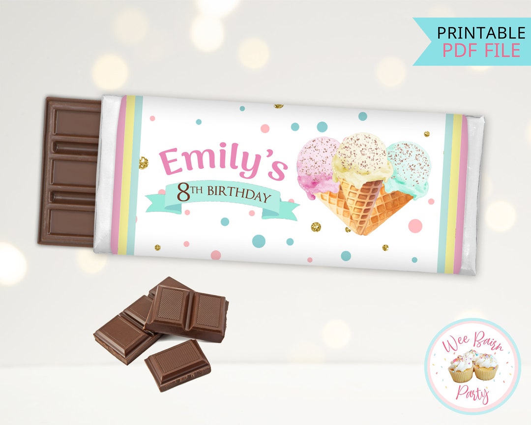 Ice Cream Themed Candy Bar Wrappers, Ice Cream Party Chocolate Candy ...