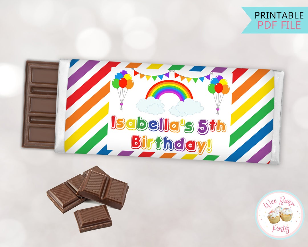 Rainbow Chocolate Bar Custom Labels Rainbow Birthday Party - Etsy