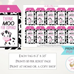 Cow Birthday Favor Tags, Barnyard Birthday Farm Party Favors Hang Tags ...