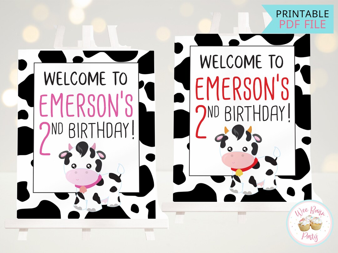 Cow Print Birthday Welcome Sign, Farm Animal Cowgirl Birthday Printable ...