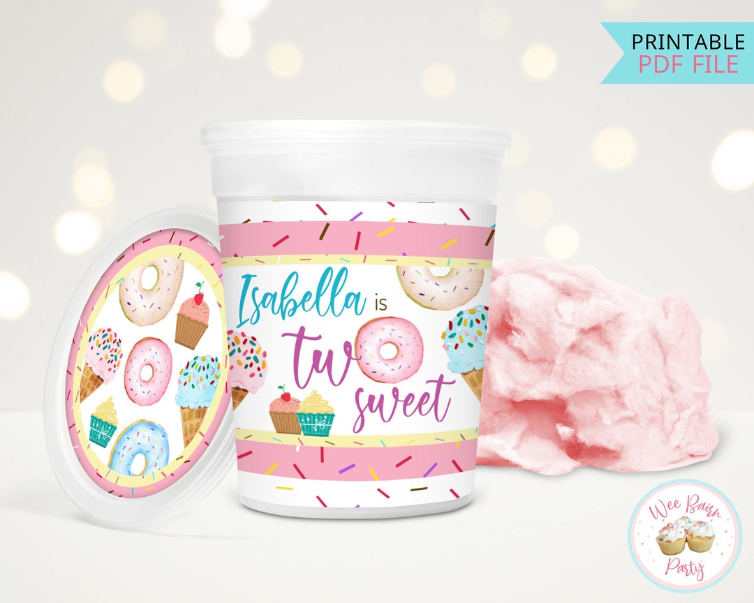 Two Sweet Birthday Cotton Candy Labels Girl 2nd Birthday Candy Favors ...
