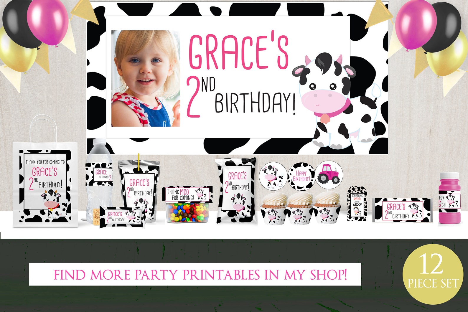 Cow Birthday Party Printable Thank You Stickers Cow Print - Etsy